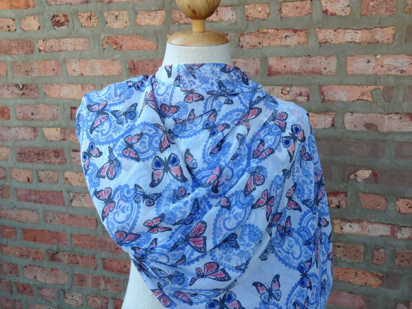 Blue Butterfly Print Scarf, Infinity Scarf, Spring Scarf, Women's Scarf ...