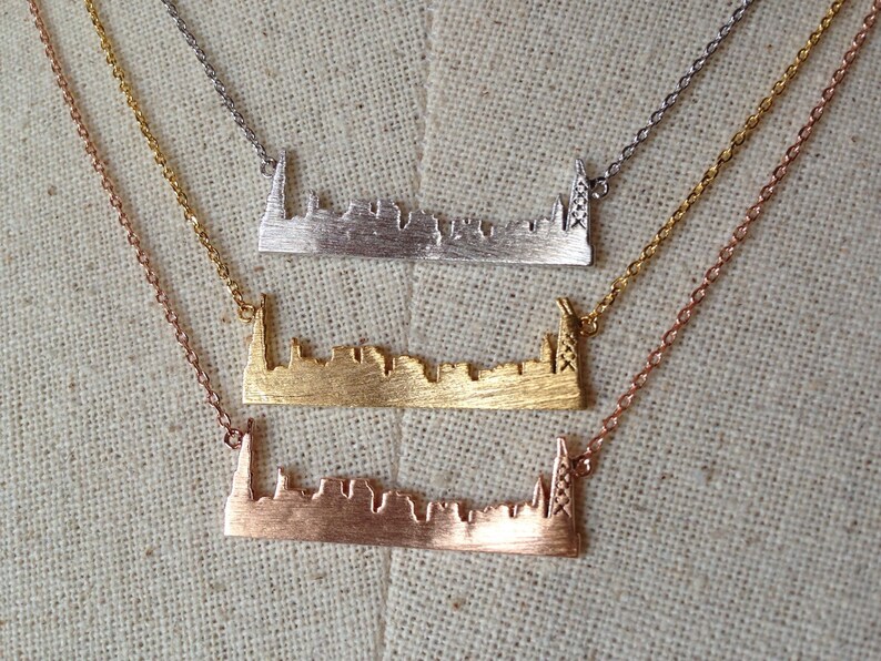Chicago Skyline Necklace 14k Gold Plated/rose Gold/silver | Etsy