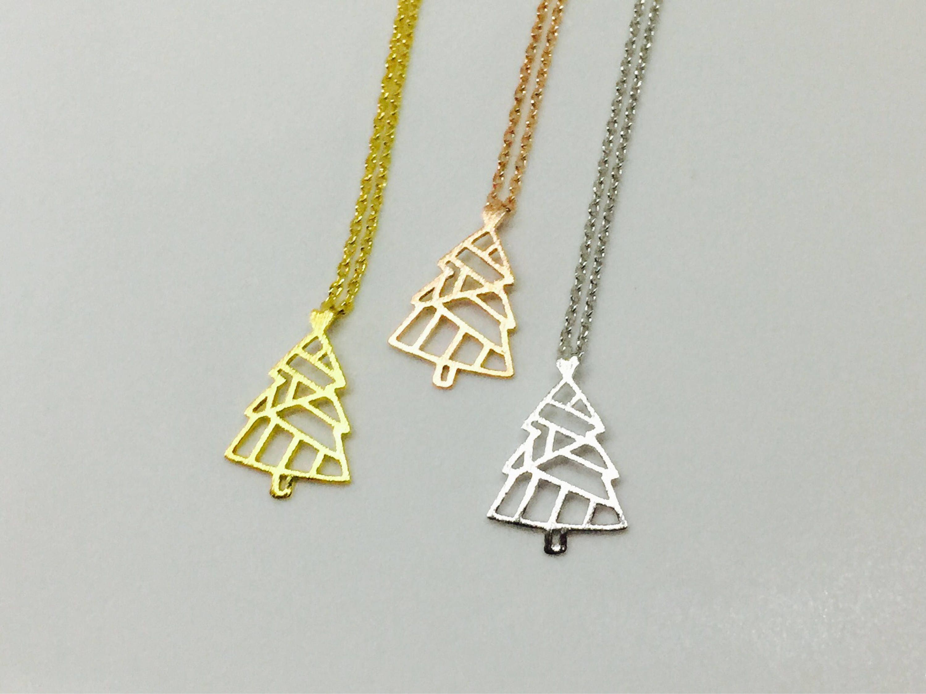 Christmas Tree Necklace, 14k Gold Plated/rose Gold/silver, Dainty ...
