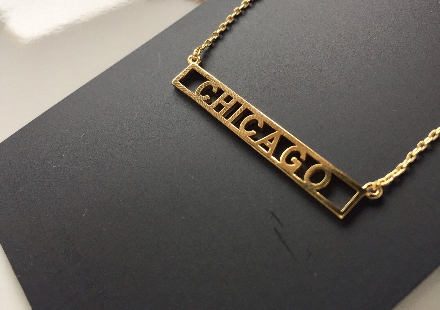 Chicago Cutout Bar Necklace Dainty Necklace | Etsy