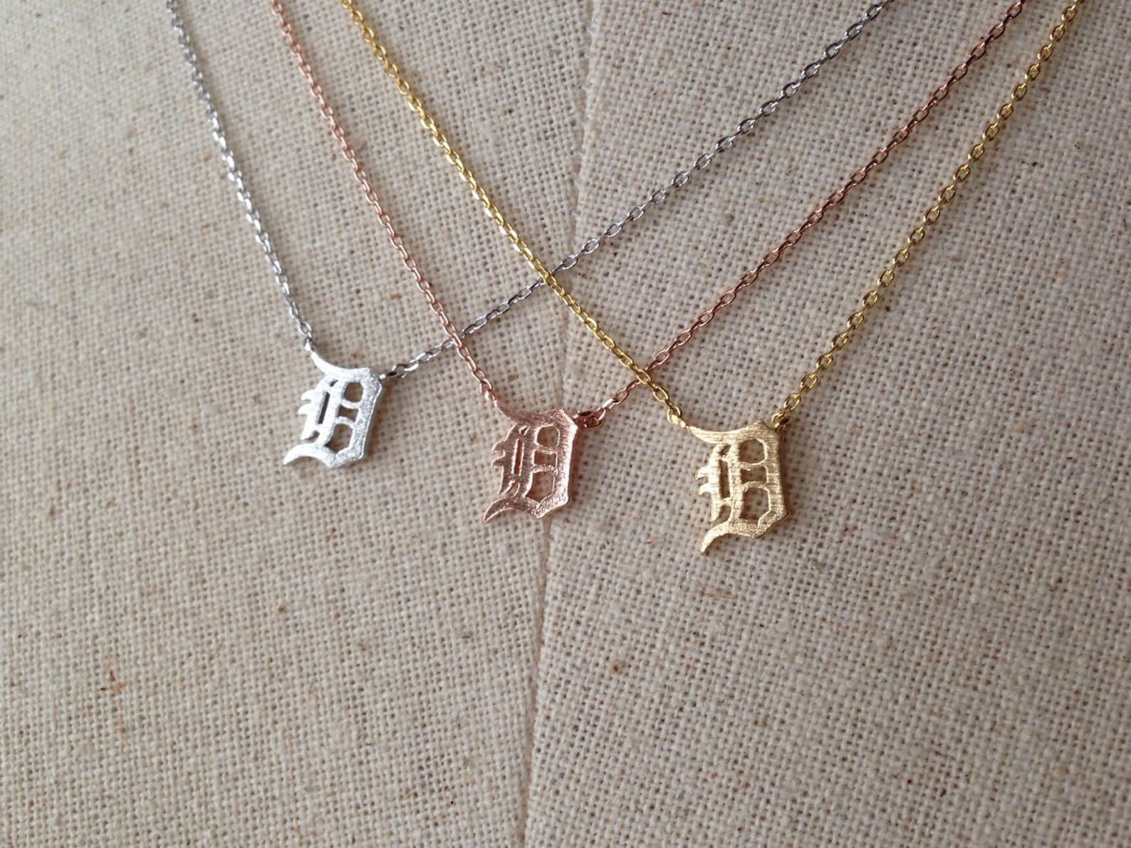 D Detroit Necklace, 14k Gold Plated/rose Gold/silver, Dainty Necklace ...