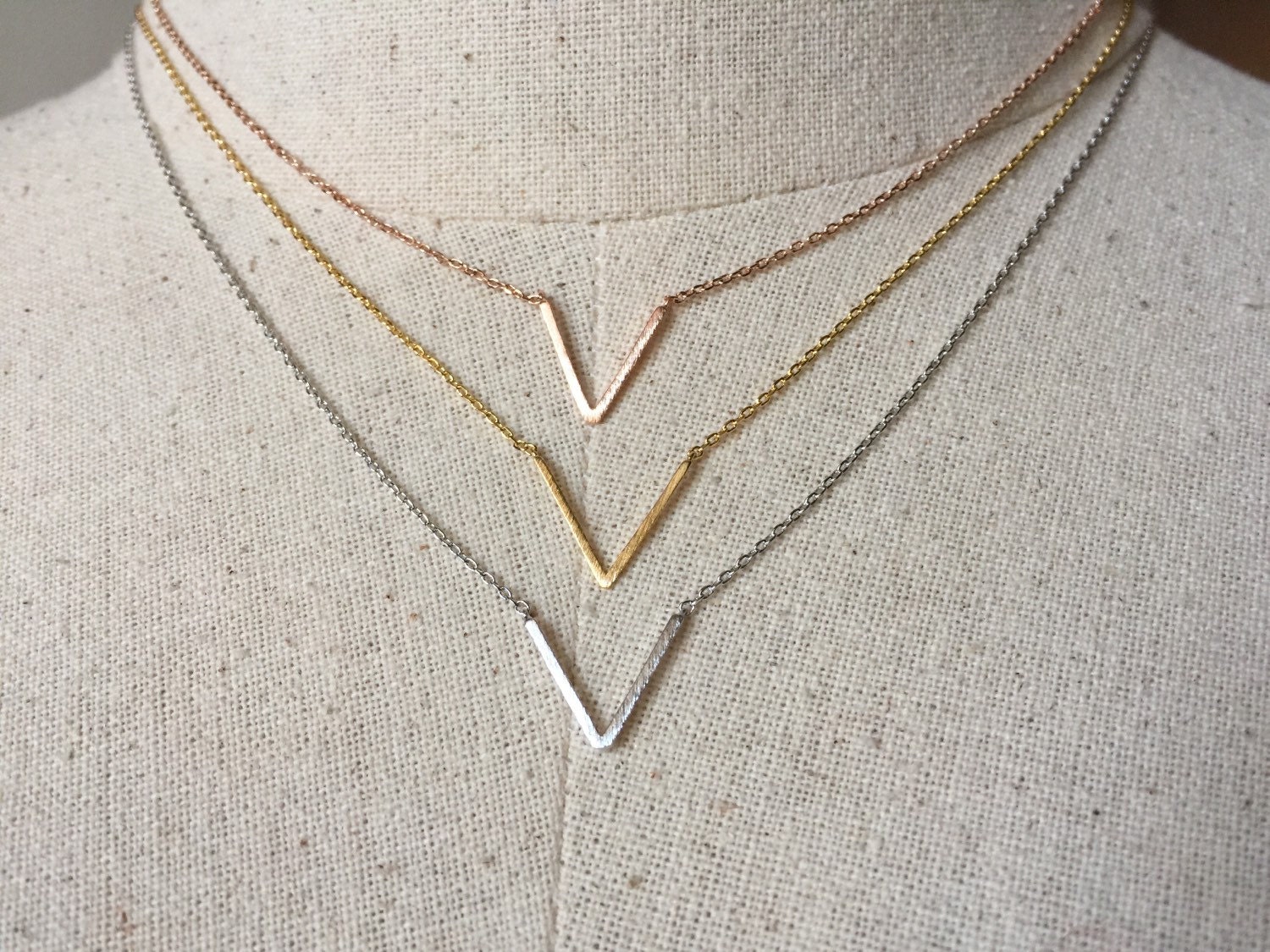 V Necklace 14k Gold Plated/rose Gold/silver Dainty Necklace | Etsy