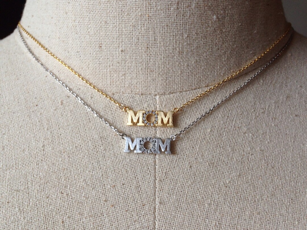 Mom Necklace, 14k Gold Plated/silver, Mom With Crystal Necklace, Dainty ...