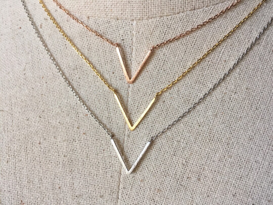 V Necklace, 14k Gold Plated/rose Gold/silver, Dainty Necklace - Etsy