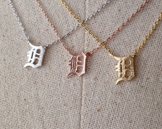D Detroit Necklace, 14k Gold Plated/rose Gold/silver, Dainty Necklace ...
