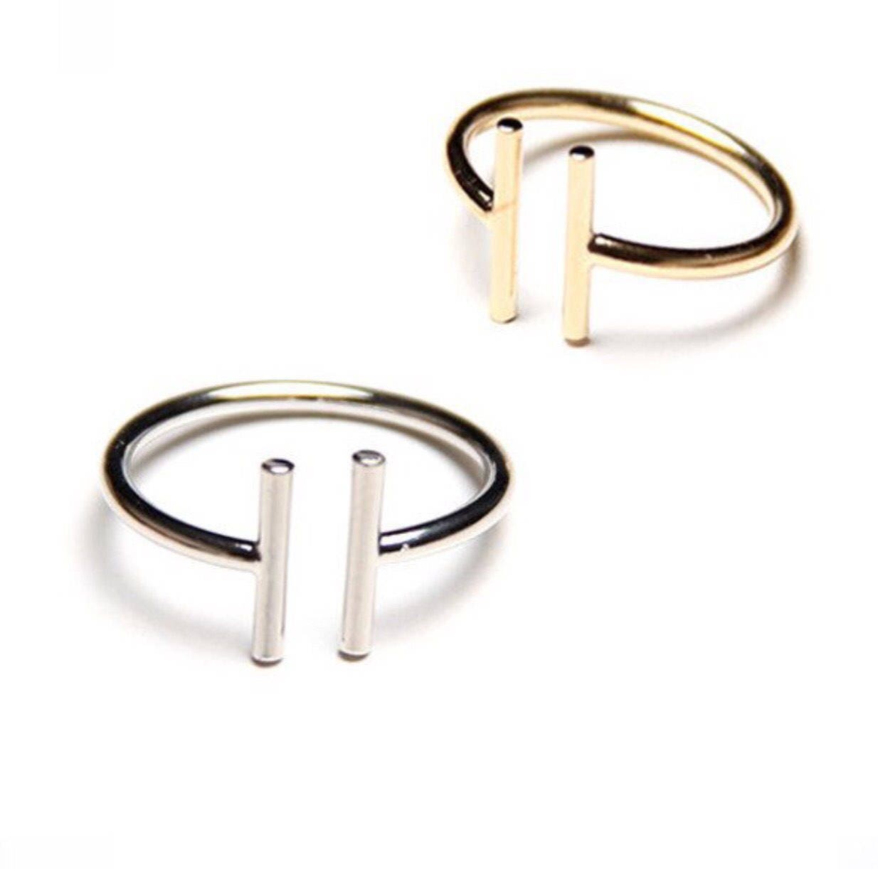 Double Bar Ring, 18k Gold/rose Gold/silver, Dainty Ring - Etsy