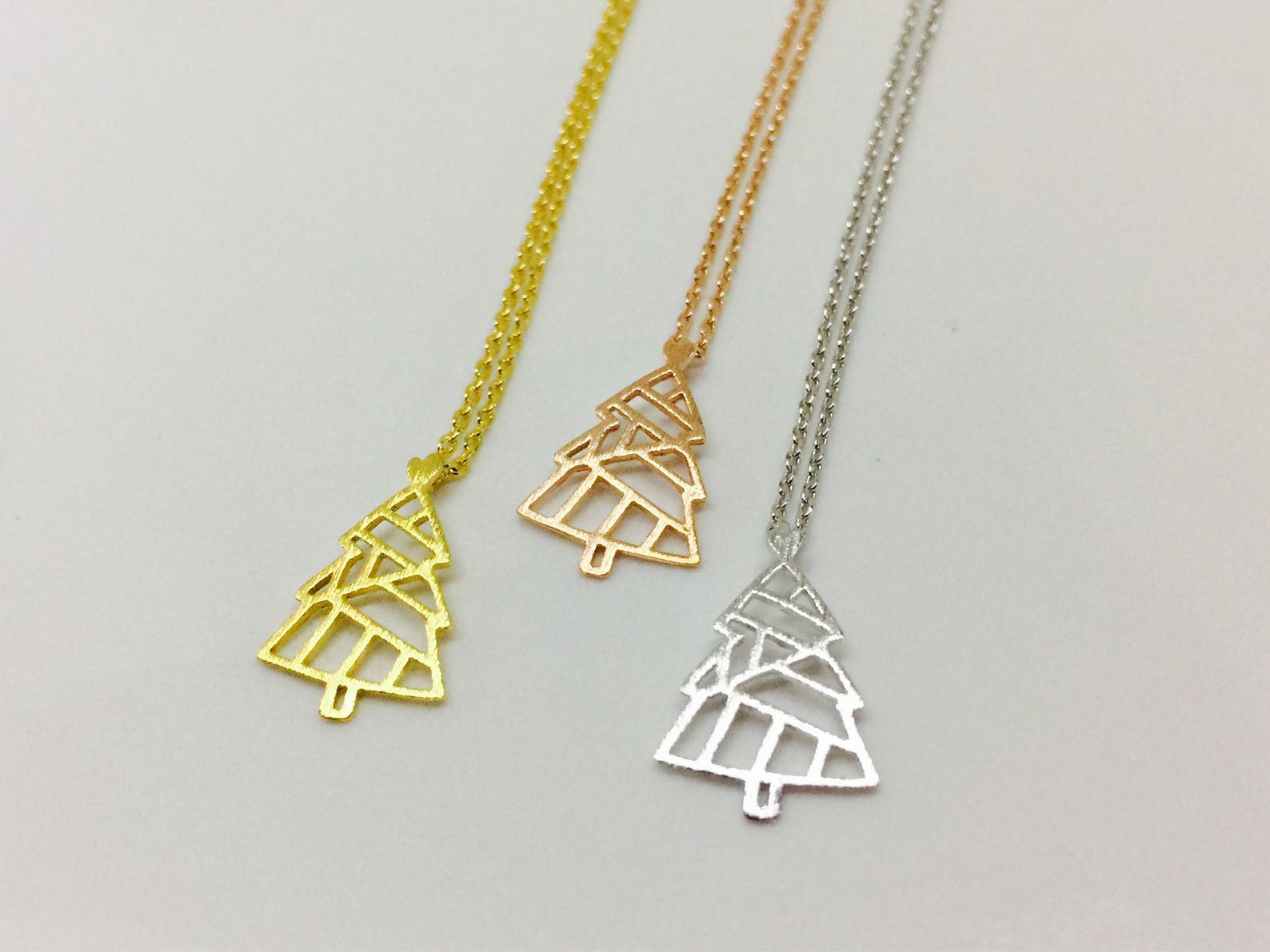 Christmas Tree Necklace, 14k Gold Plated/rose Gold/silver, Dainty ...