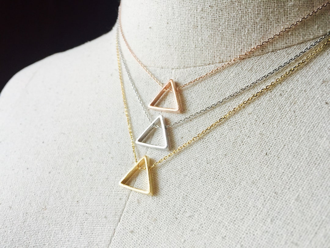 Triangle Necklace, 14k Gold Plated/rose Gold/silver, Dainty Necklace - Etsy