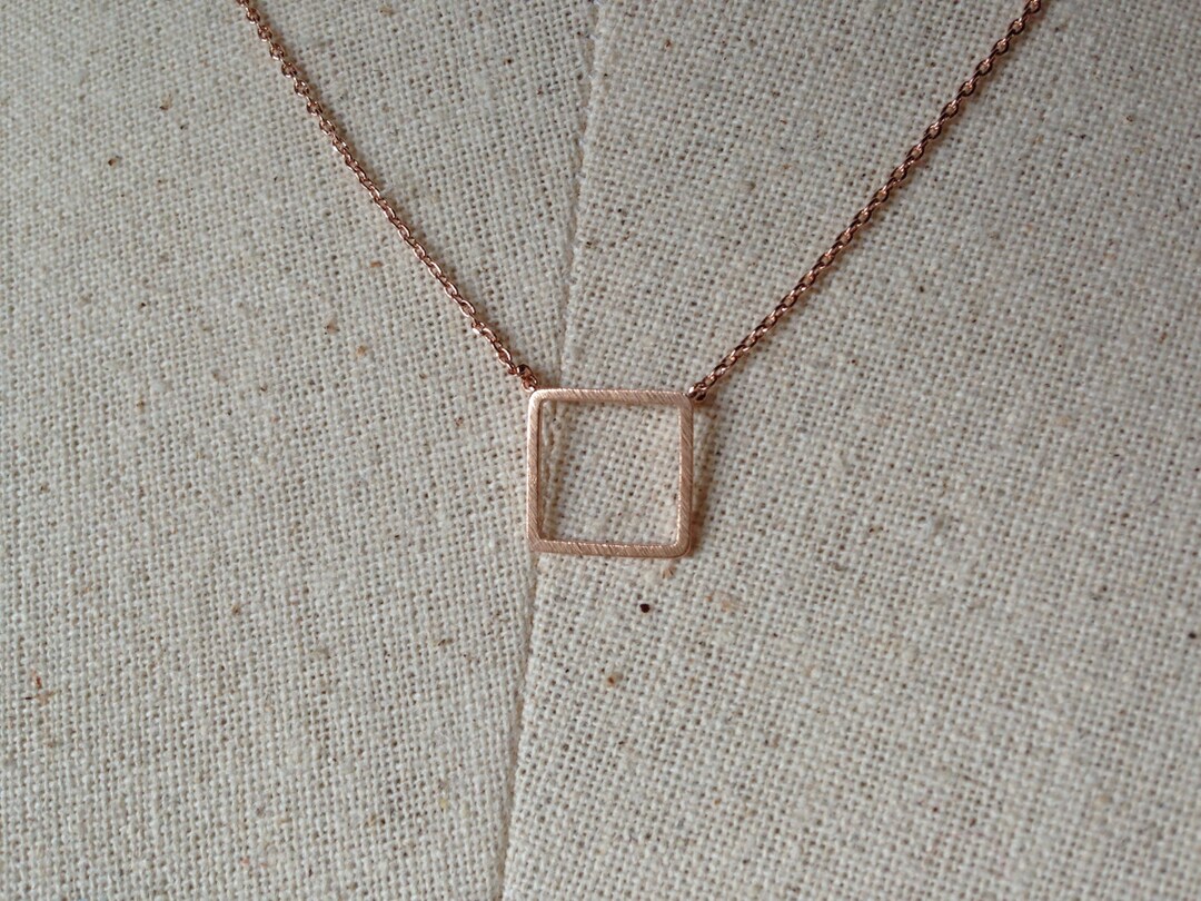 Rose Gold Square Necklace, Dainty Necklace - Etsy
