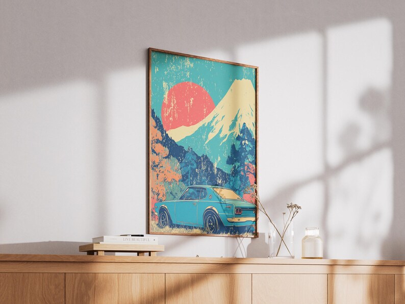 Classic Japanese JDM Race Car Poster – 1970 Classic Car Art, Mount Fuji ...