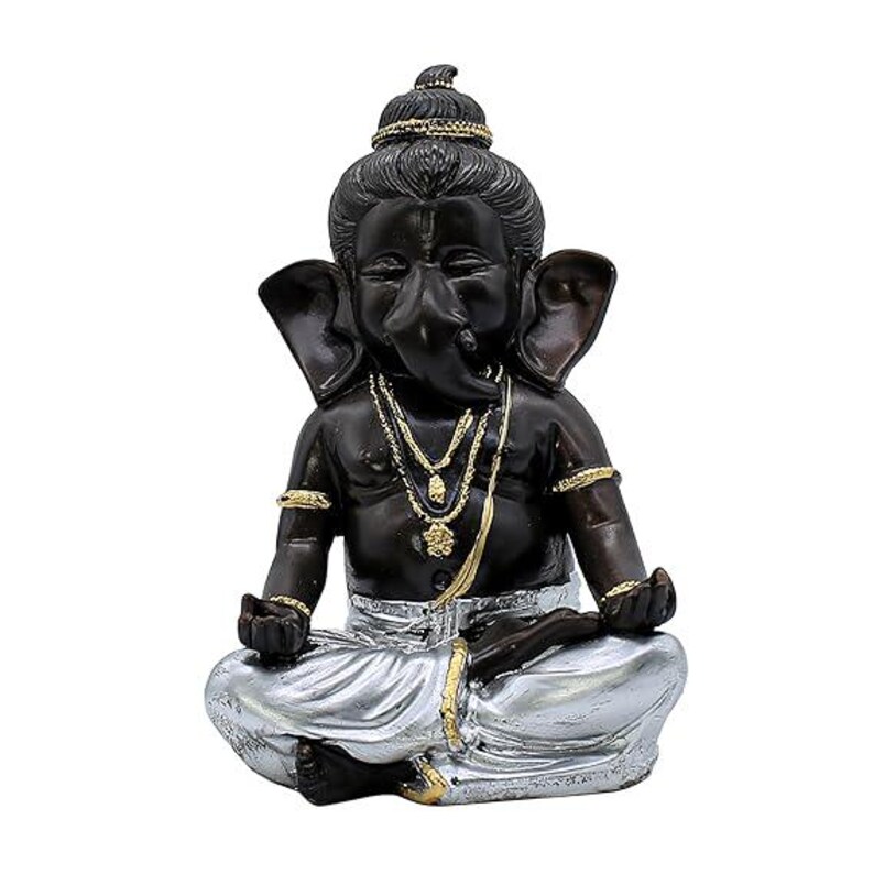 Lord Ganesha in Conch Shell Statue, Elegant Black & Gold Ganesha Murti ...