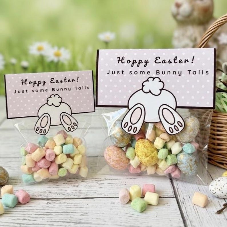 2 Sizes Included: Pink Printable Easter Bag Toppers, Bunny Tails Treat ...
