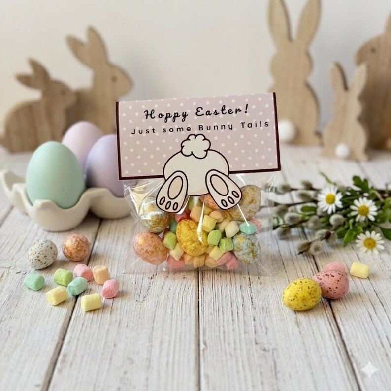 2 Sizes Included: Pink Printable Easter Bag Toppers, Bunny Tails Treat ...