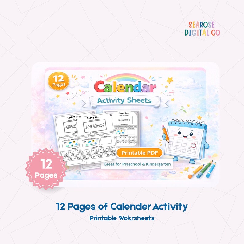 12 Pages Calendar Activity Sheets Printable for Preschool ...