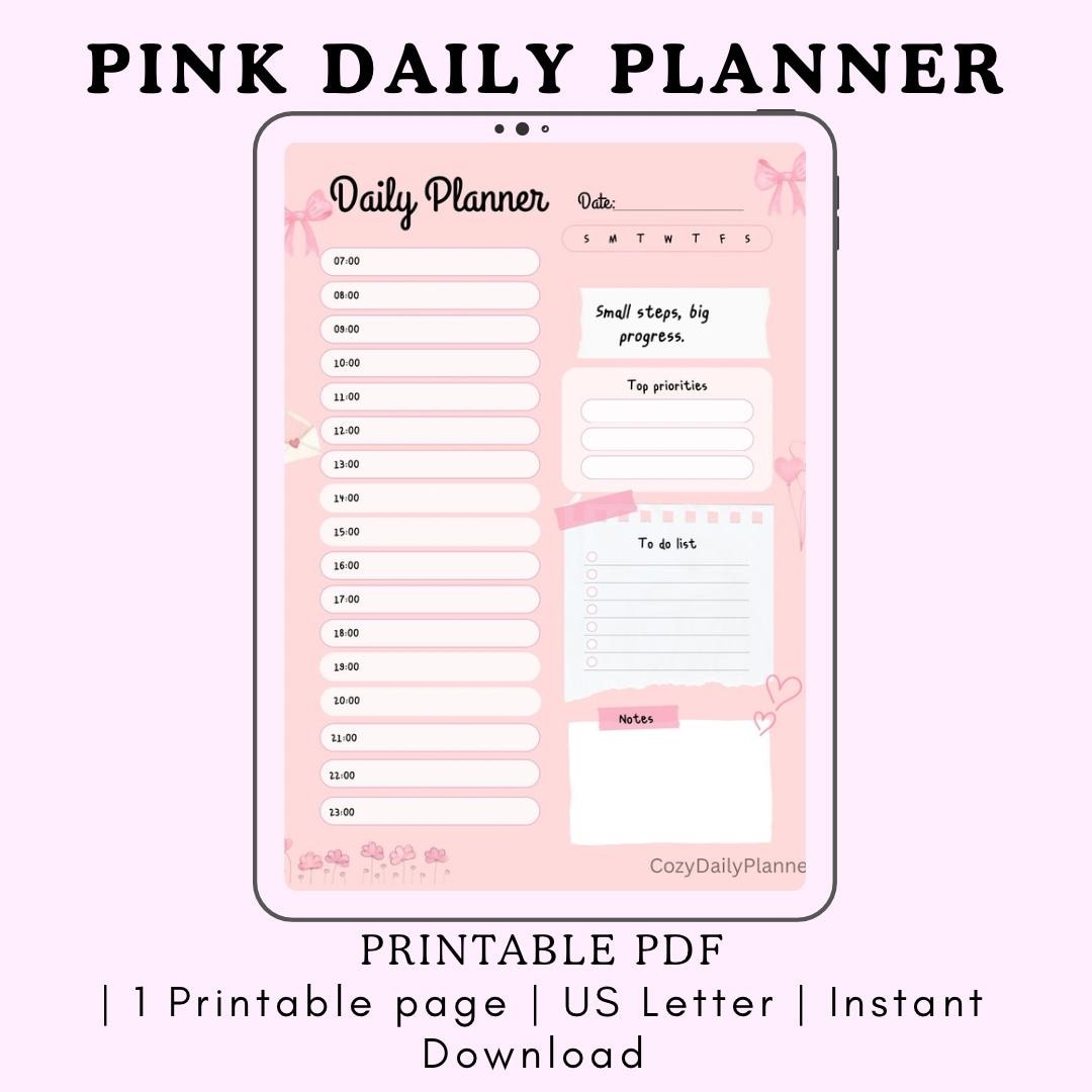 Pink Daily Planner Printable PDF | Cute Daily Schedule Template | to Do ...