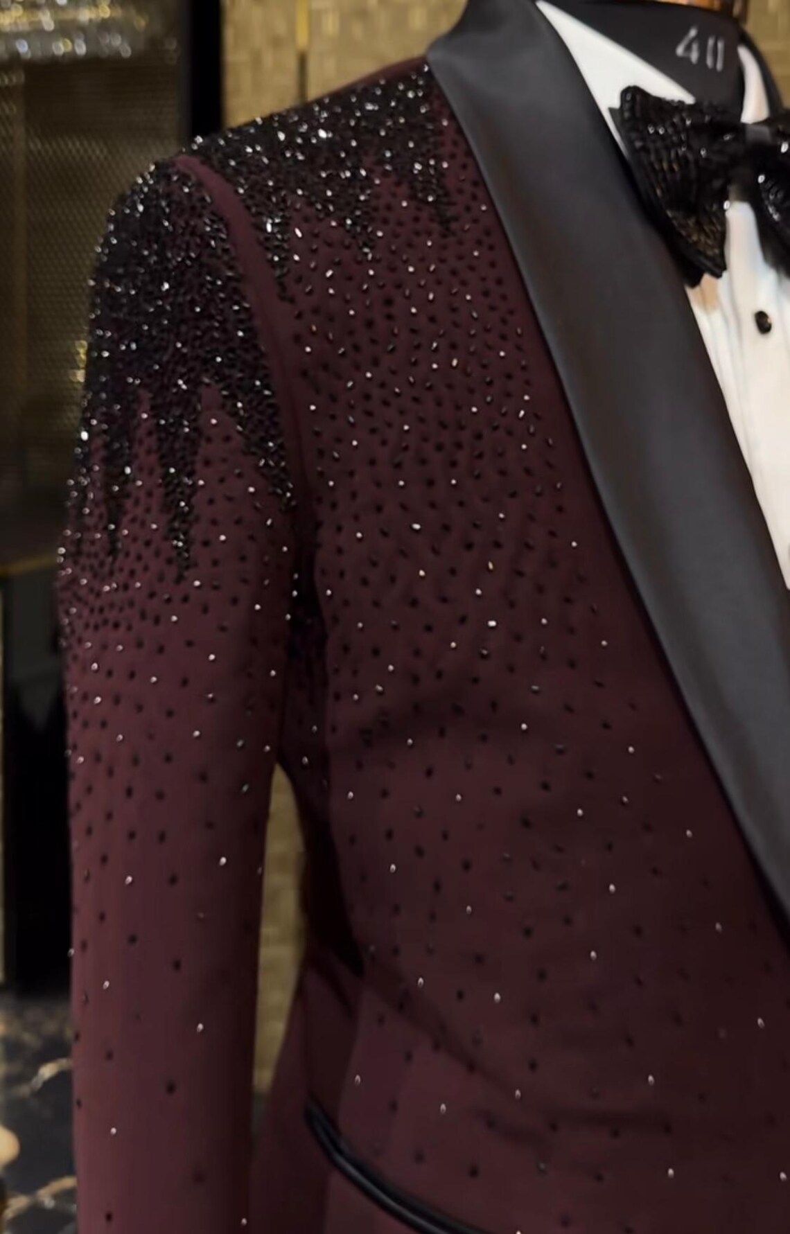 Burgundy Sequin Tuxedo for Men, Slim Fit Wine Red Sparkle Suit, Prom ...