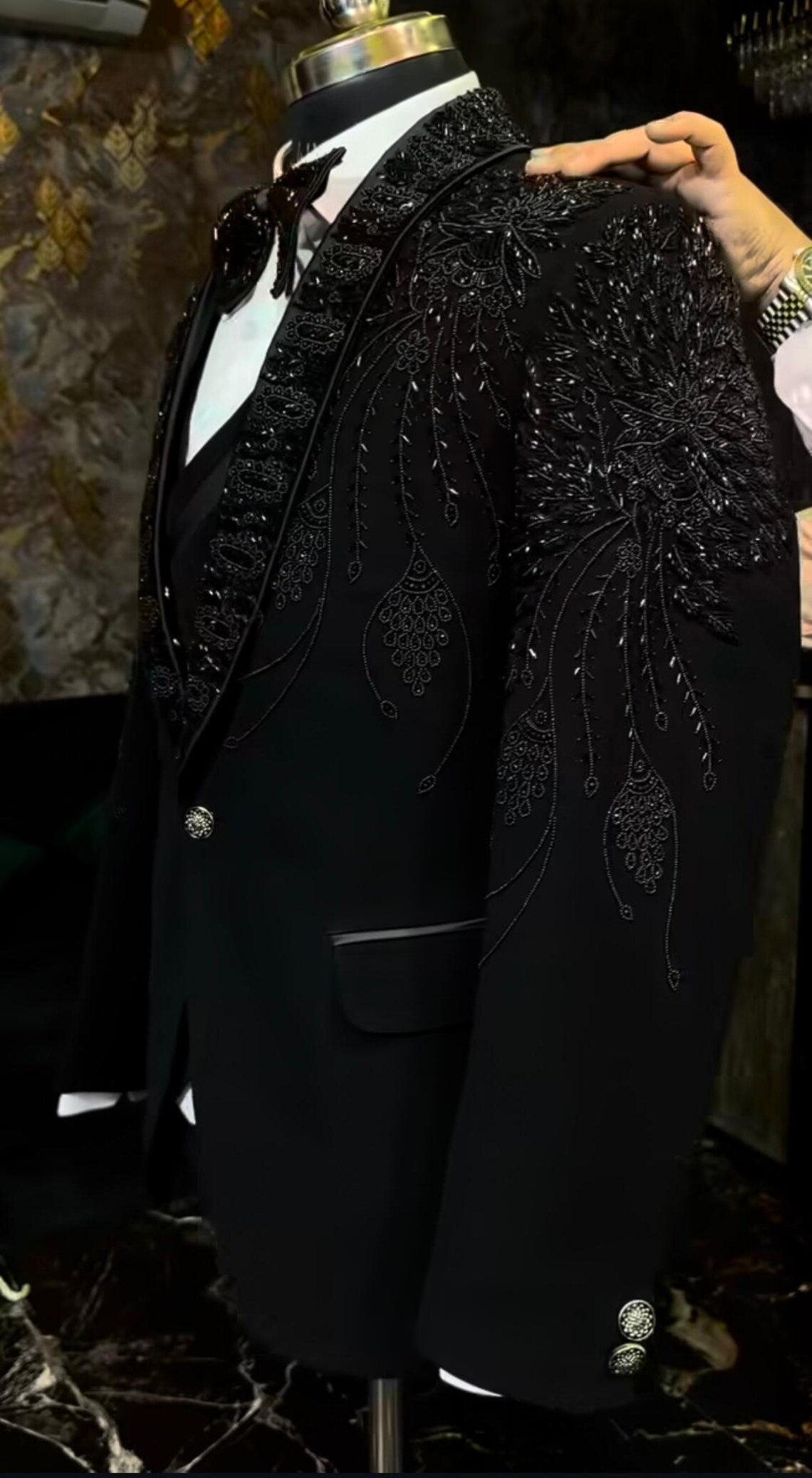 Luxury Black Hand-embroidered Tuxedo Suit for Men | Sequin Work Wedding ...