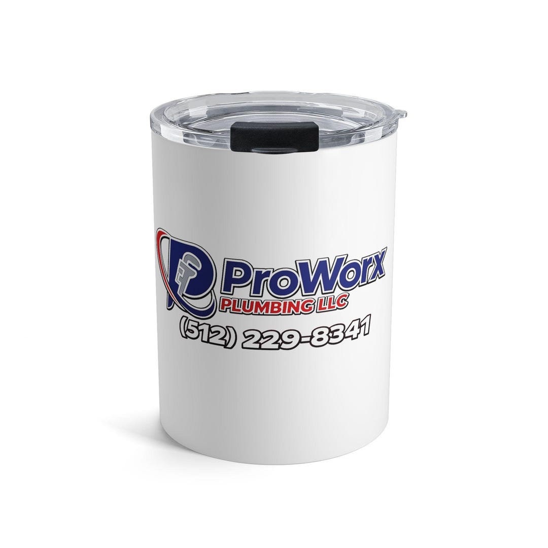 White Proworx Plumbing Logo Tumbler | 10oz Stainless Steel Travel Cup ...