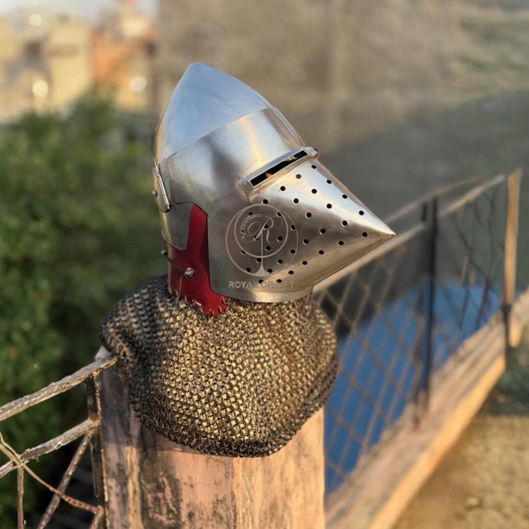 Medieval Pig Face Bascinet Helmet With Chainmail - Wearable Steel ...