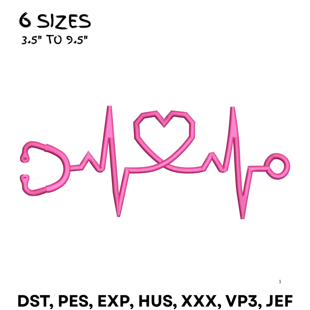 Nurse Heartbeat Embroidery Design, Stethoscope Heart EKG Medical Love ...