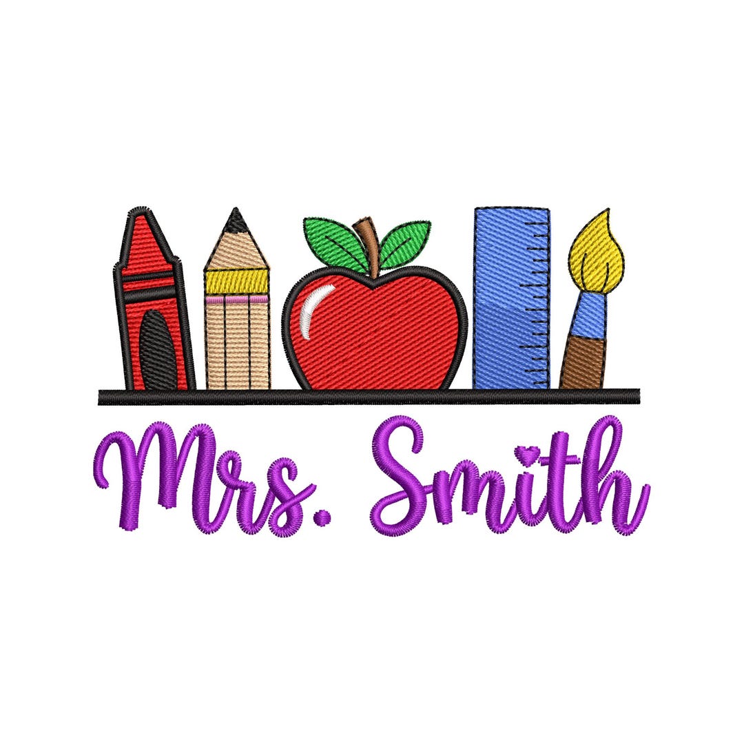 School Supplies Pocket Topper Embroidery Design, Back to School ...