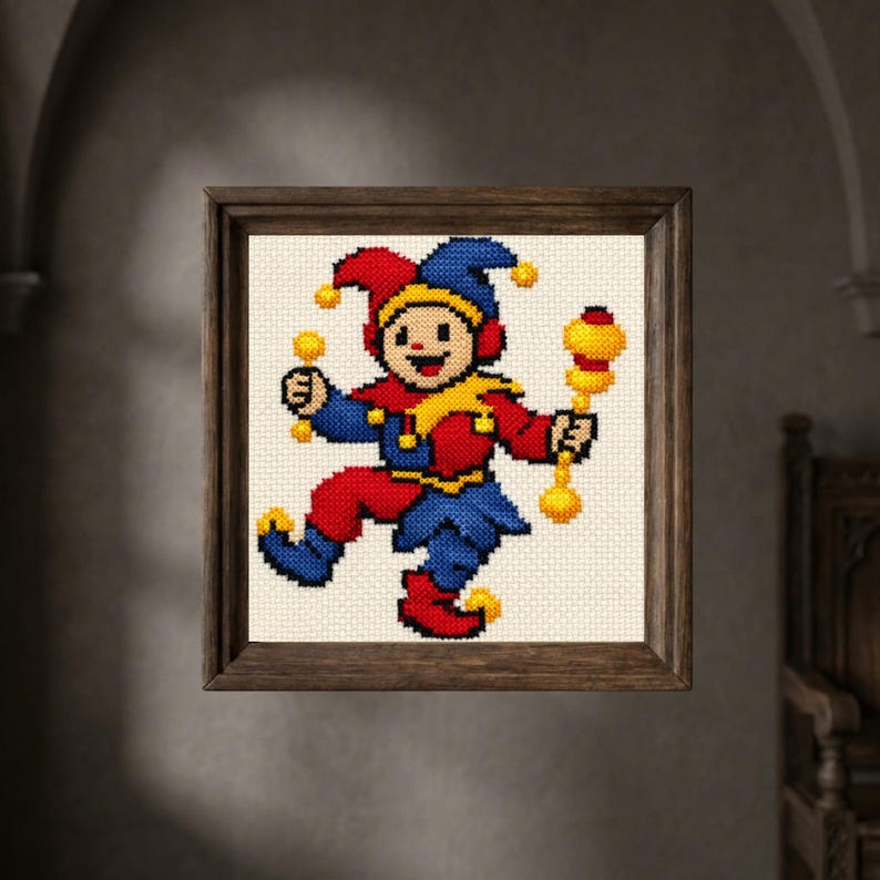 Medieval Jester Cross Stitch Pattern, Fantasy Fool Pixel Art, Mini ...
