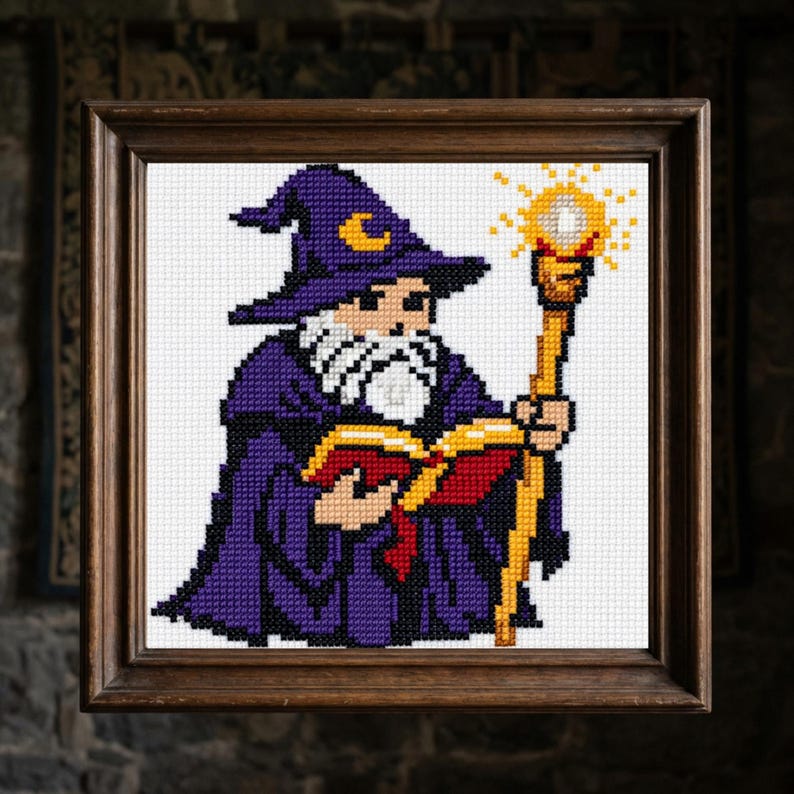 Wizard Cross Stitch Pattern, Medieval Mage Pixel Art, Fantasy Magic ...