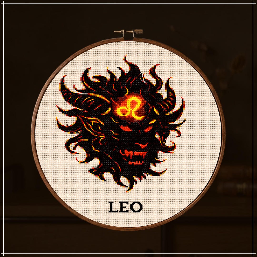 Gothic Leo Cross Stitch Pattern, Zodiac Lion Embroidery Design, Dark ...