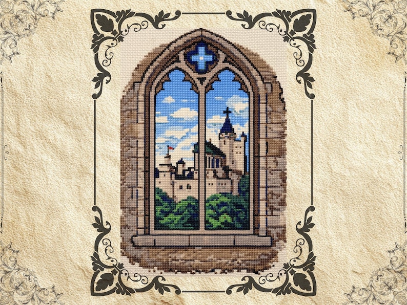 Medieval Castle Window Cross Stitch Pattern Gothic Window View Fantasy ...