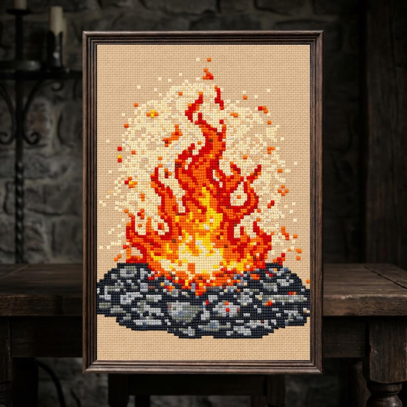Medieval Cross Stitch Pattern, Gothic Bonfire Ritual Fire Design ...