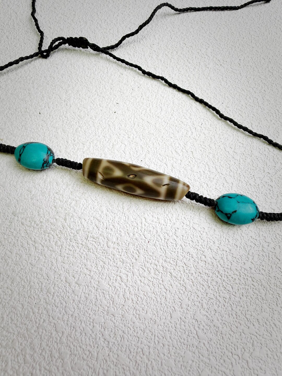 Six-eyed Vajra Dzi Bead Rope Chain Necklace | Old Mine Agate, Turquoise ...
