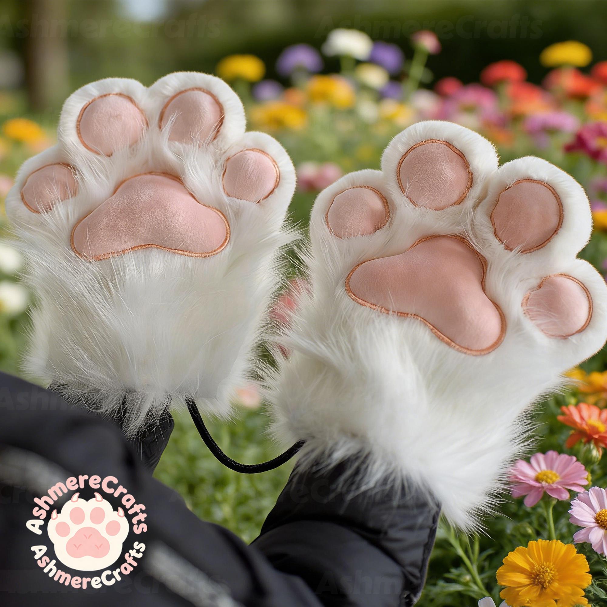 Cute Cat Paw Plush Gloves, Gray Wolf Paws, Faux Fur Paws Gloves, Gift ...