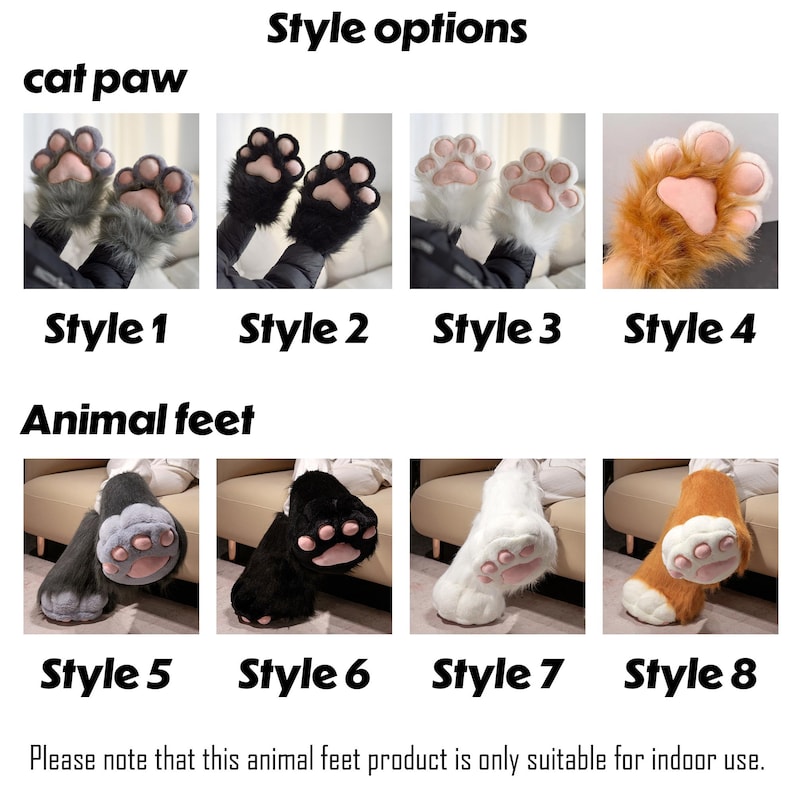 Cute Cat Paw Plush Gloves, Gray Wolf Paws, Faux Fur Paws Gloves, Gift ...