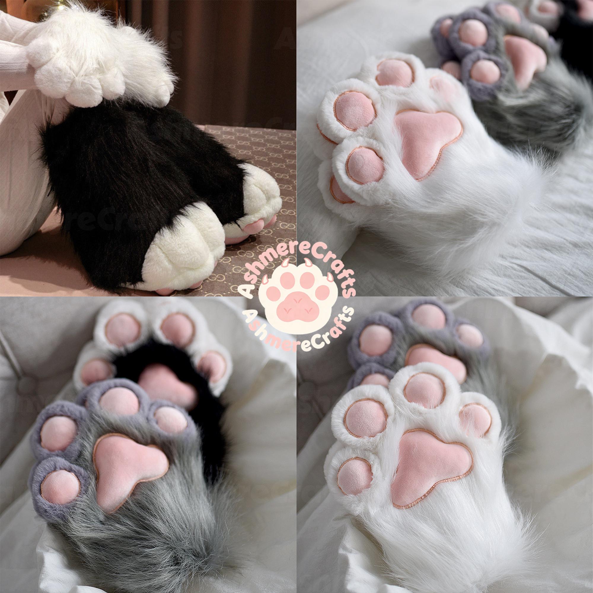 Cute Cat Paw Plush Gloves, Gray Wolf Paws, Faux Fur Paws Gloves, Gift ...