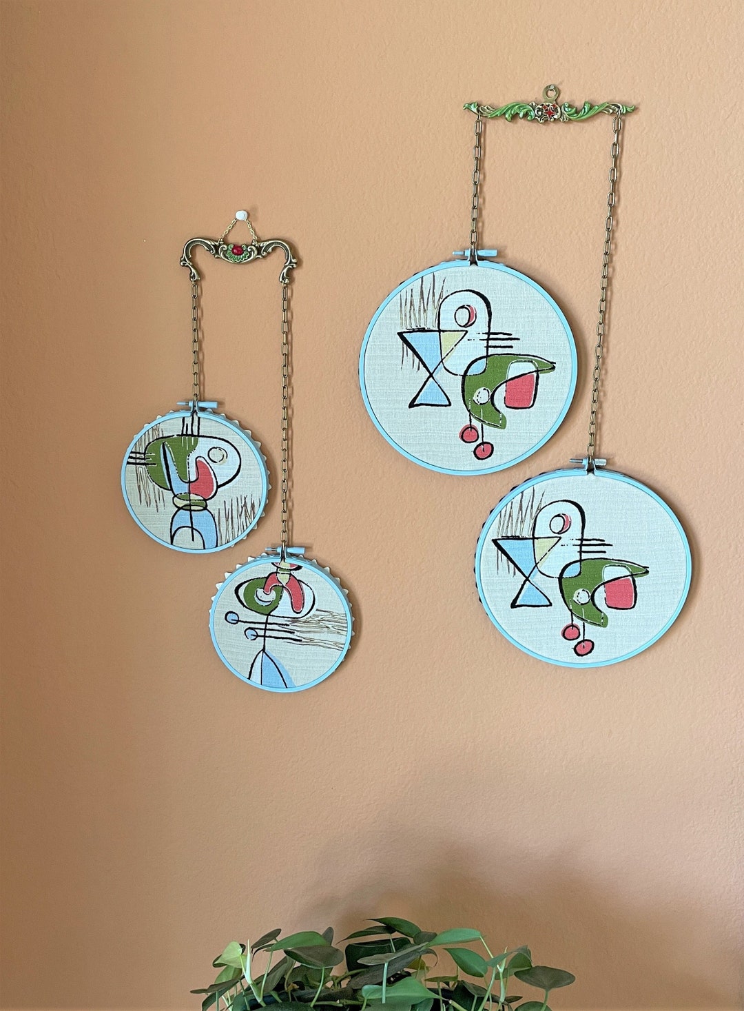 MCM Atomic Boomerang Wood Embroidery Hoop Wall Hanging Small or Large ...
