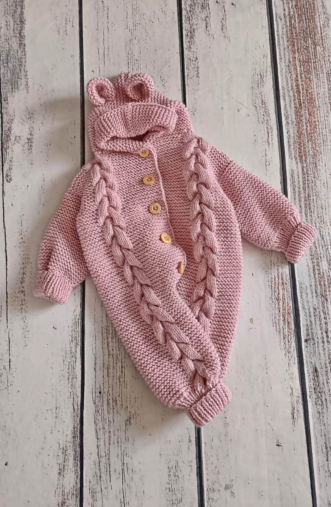 Hand Knit Newborn Romper, Cable Knit Detail, Baby Clothes, Knitted ...