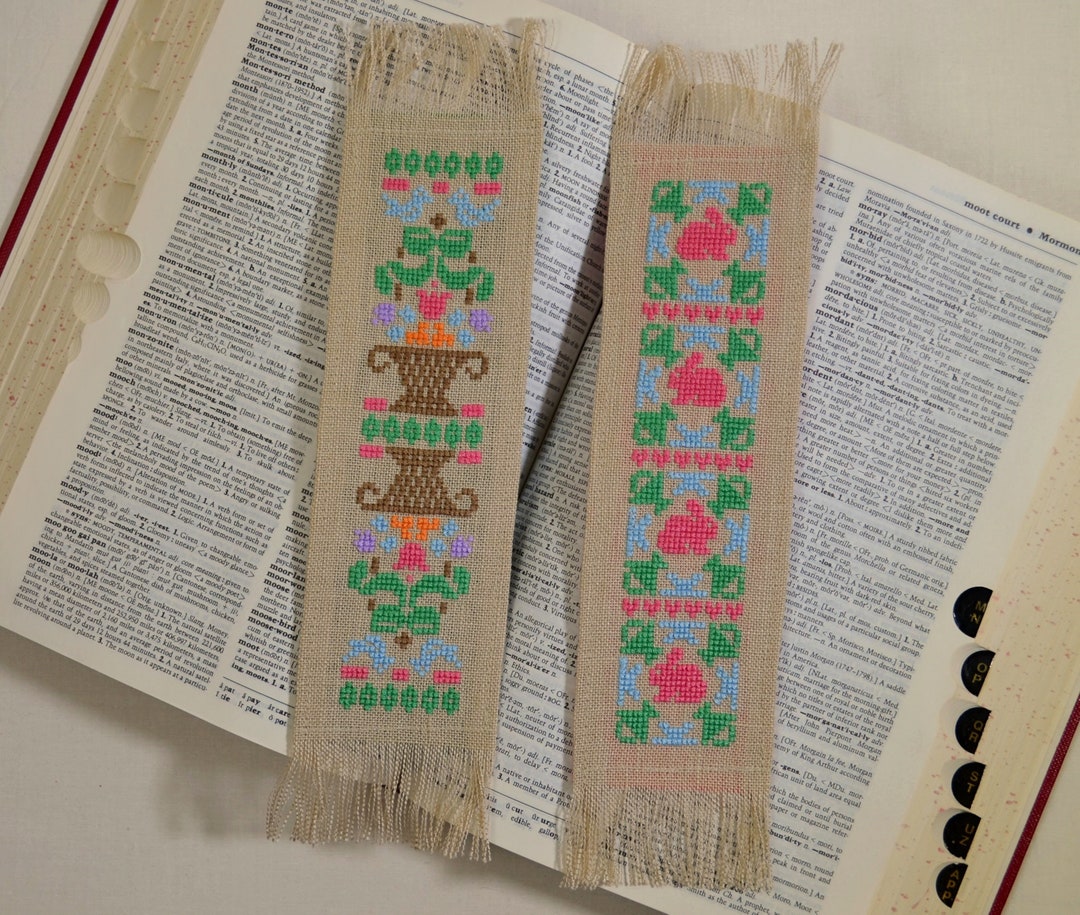 Set of 2 Spring Themed Cross Stitch Bookmarks Completed Finished - Etsy