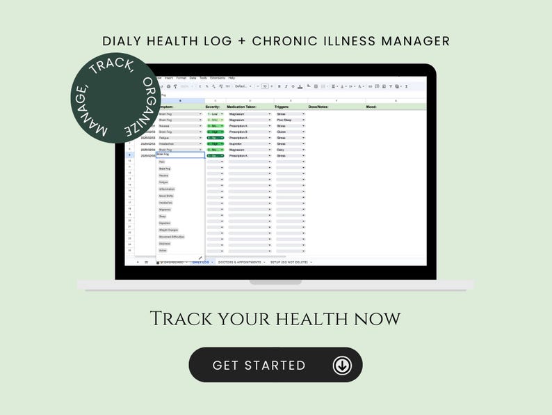Chronic Illness Tracker Google Sheets Template PDF, Symptom Health ...