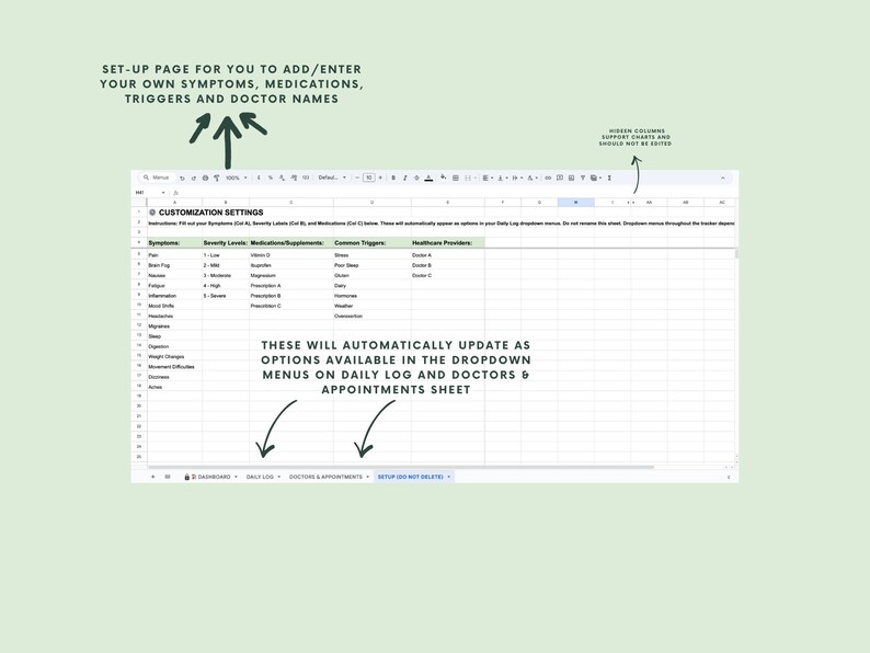 Chronic Illness Tracker, Google Sheets Symptom Log, Health Dashboard ...