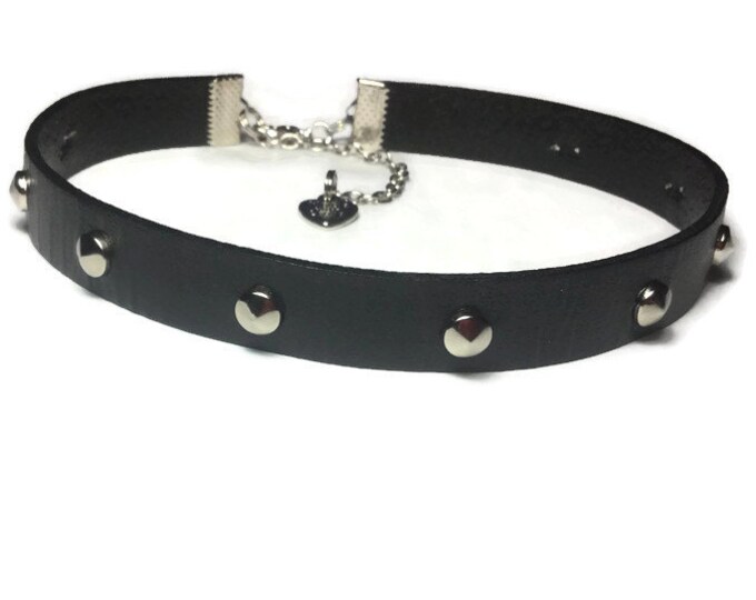 Leather Necklace, Black Leather Choker, Punk Choker, Rocker Necklace ...