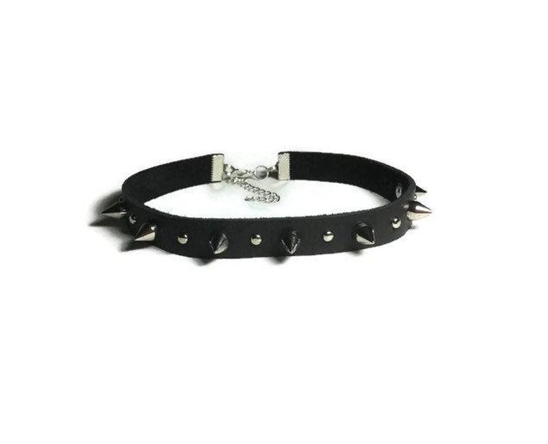 Spike Studded Leather Choker, Black Choker, Punk Choker, Rocker Choker ...