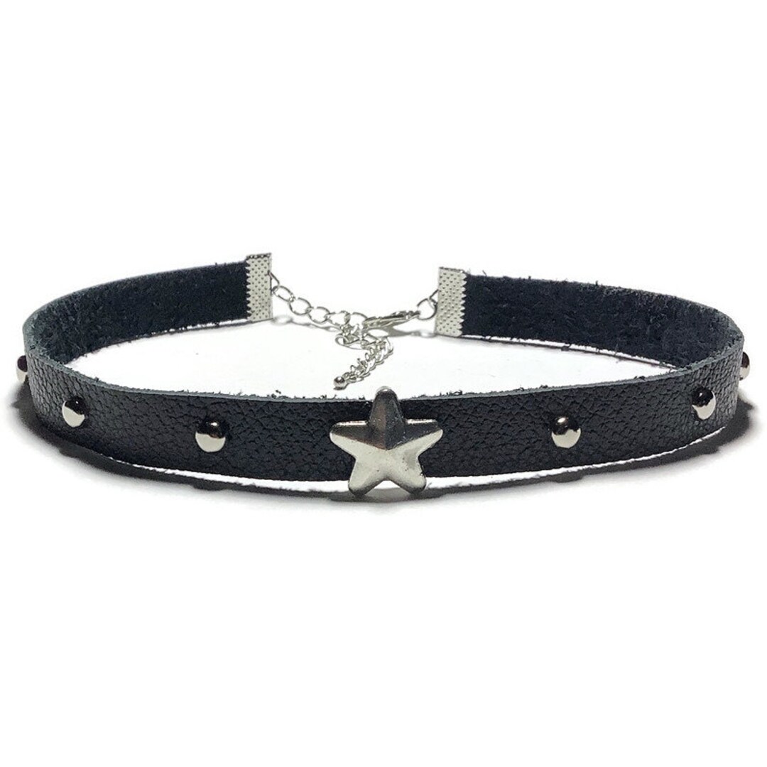 Black Leather STAR Choker, 10mm Black Choker, Punk Choker, Rocker ...