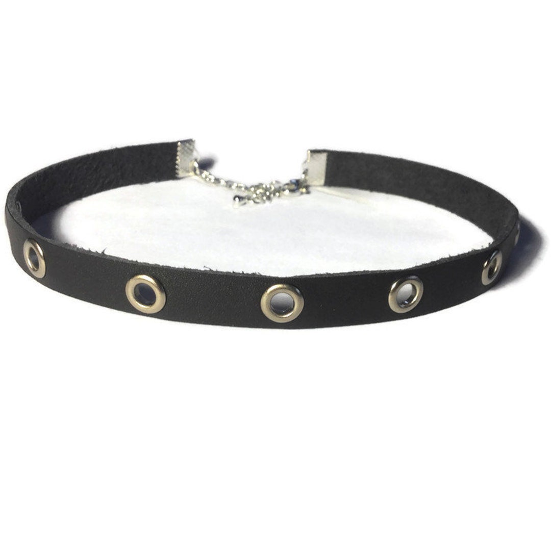 10mm Choker, Black Leather Choker, Punk Choker, Rocker Necklace, Gothic ...