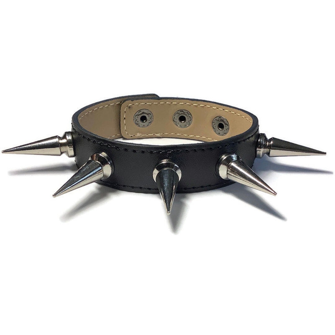Spike Studded Black Leather Cuff, Adjustable Bracelet - Etsy