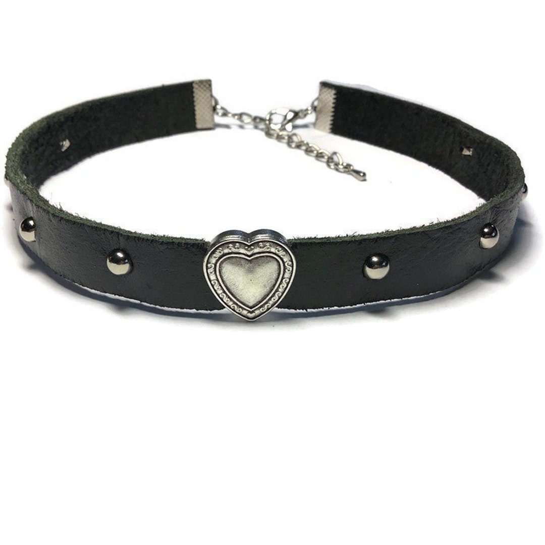 Black Leather HEART Choker, 12mm Black Choker, Punk Choker, Rocker ...