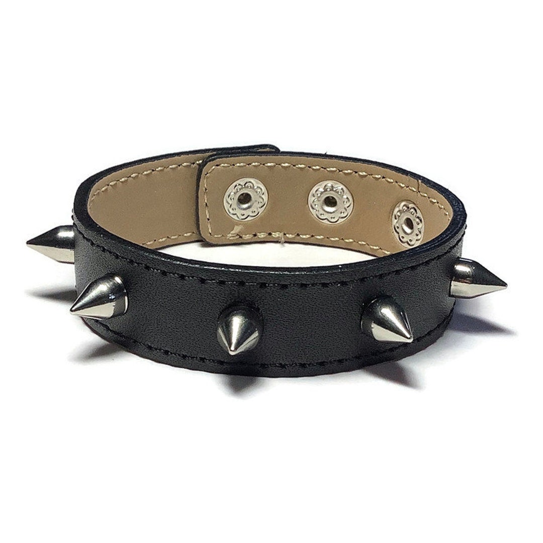 Spike Studded Black Leather Cuff, Spiked Black Leather Bracelet ...