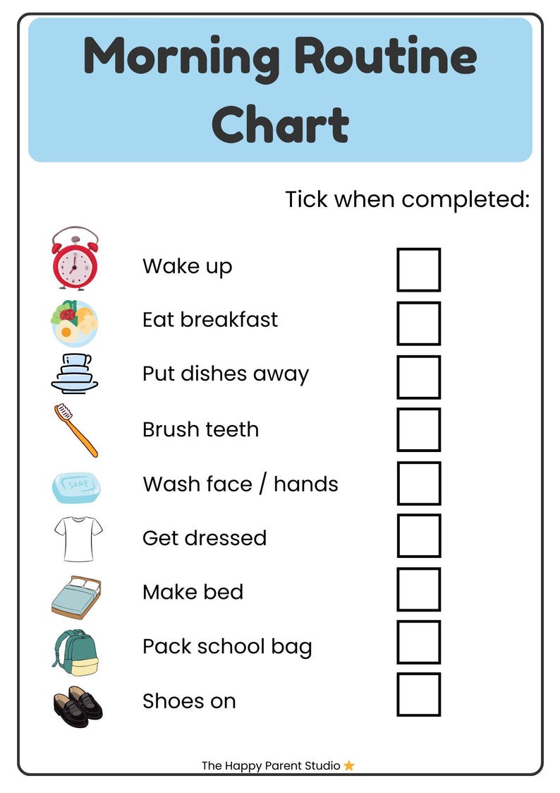 Kids Morning Routine Chart • Visual Schedule, Toddler Checklist (UK ...