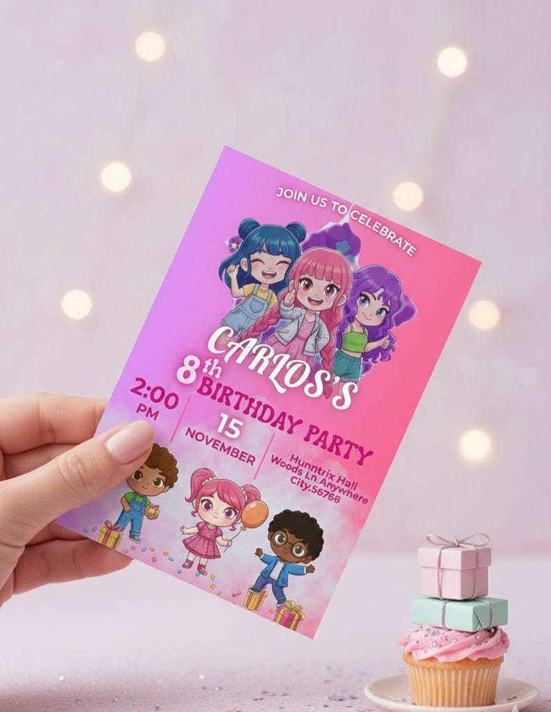 Kpop Demon Hunter Birthday Invitation | Anime K-pop Party Card ...