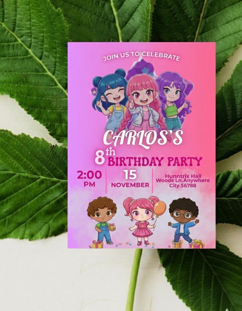 Kpop Demon Hunter Birthday Invitation | Anime K-pop Party Card ...