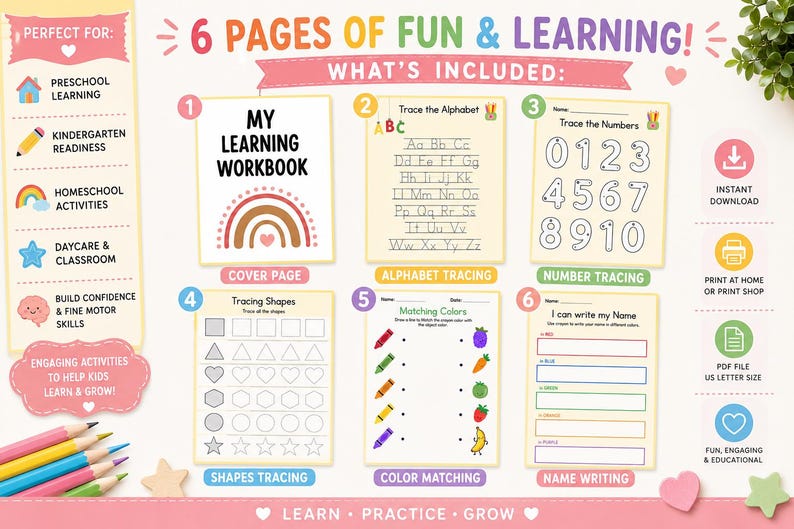 Preschool Activity Workbook | Alphabet, Numbers, Shapes, Colors (PDF ...